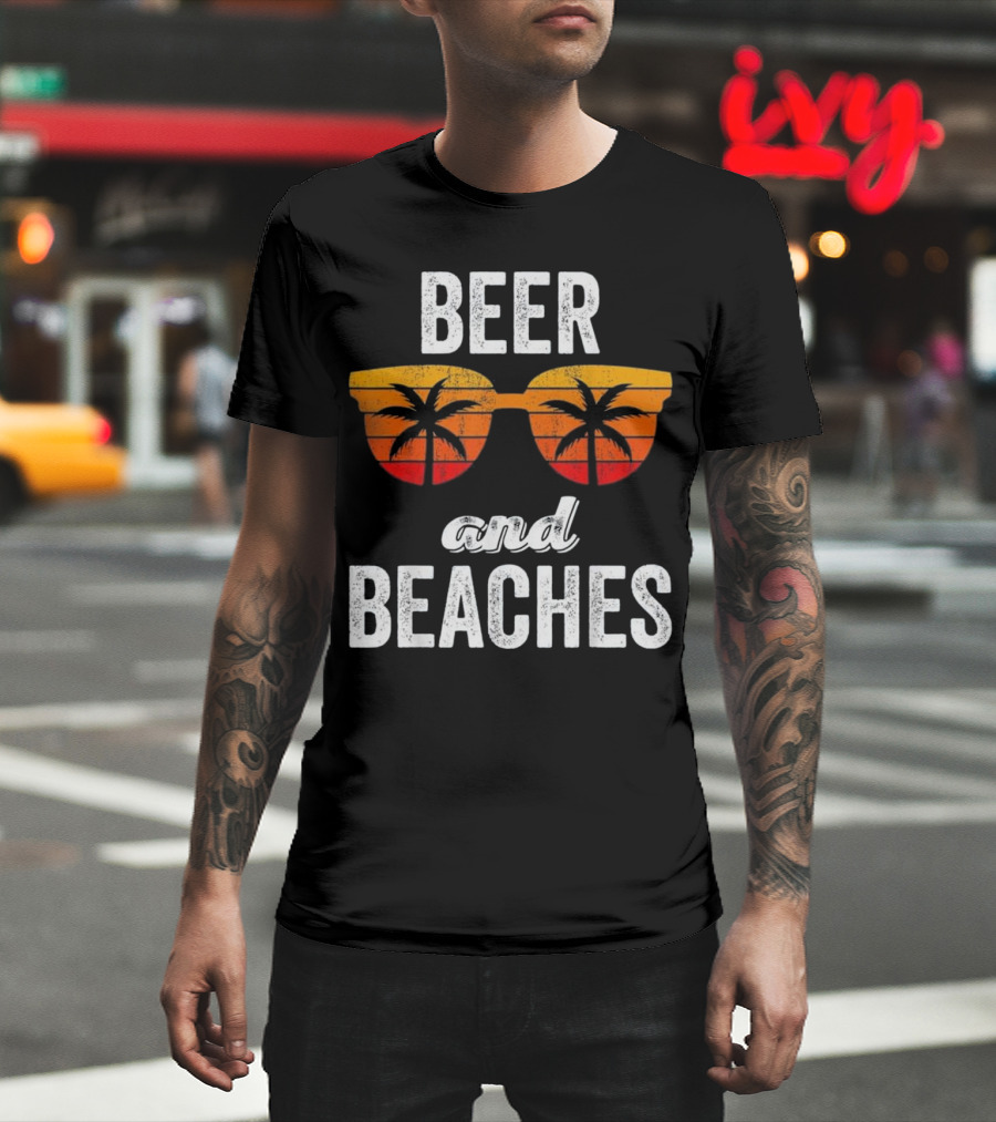 Beer And Beaches Sunset Palm Sunglasses Tank T-Shirt