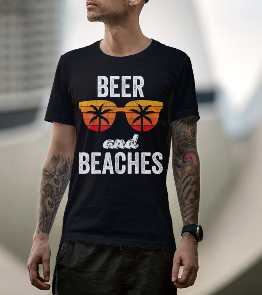 Beer And Beaches Sunset Palm Sunglasses Tank T-Shirt
