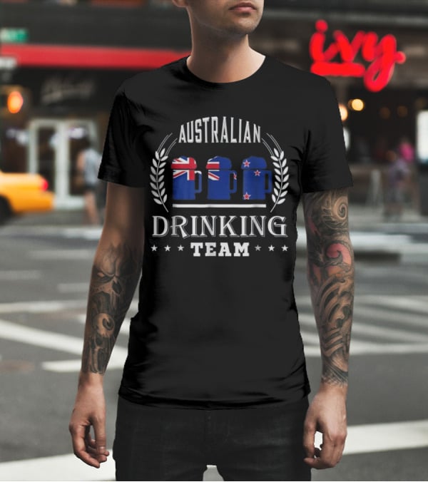 Australian Drinking Team Beer Mugs With Australian And New Zealand Flags T-Shirt