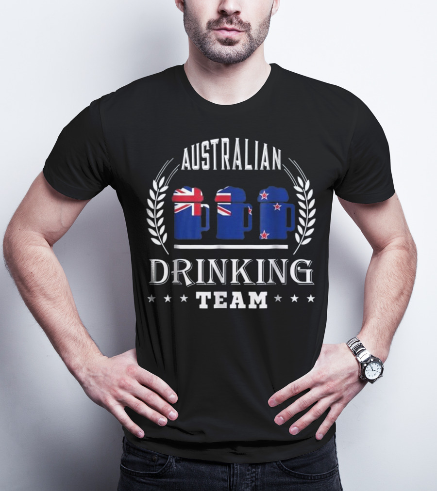 Australian Drinking Team Beer Mugs With Australian And New Zealand Flags T-Shirt