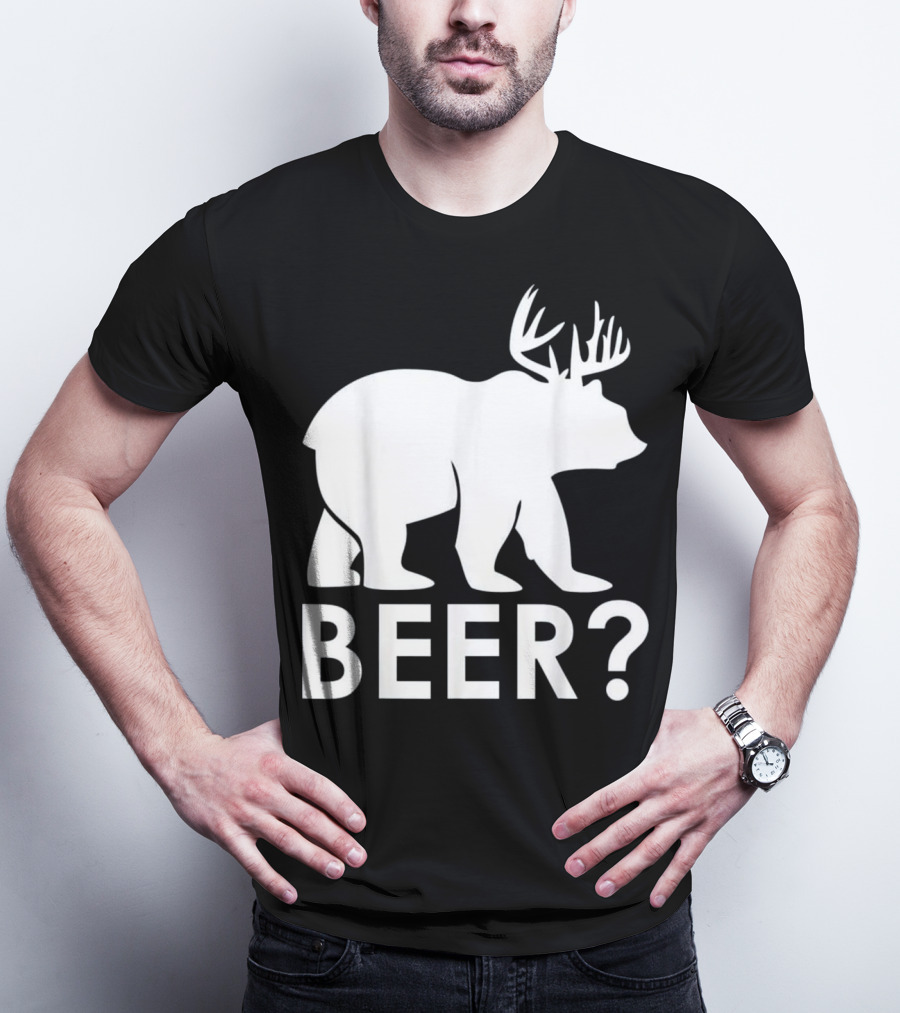 Beer Bear Deer With Antler Question Mark T-Shirt