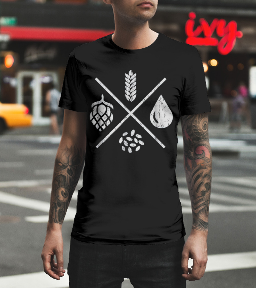 Homebrew Essentials: Barley Water Yeast Hops Beer Brewing Elements T-Shirt