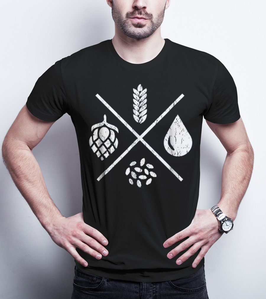Homebrew Essentials: Barley Water Yeast Hops Beer Brewing Elements T-Shirt