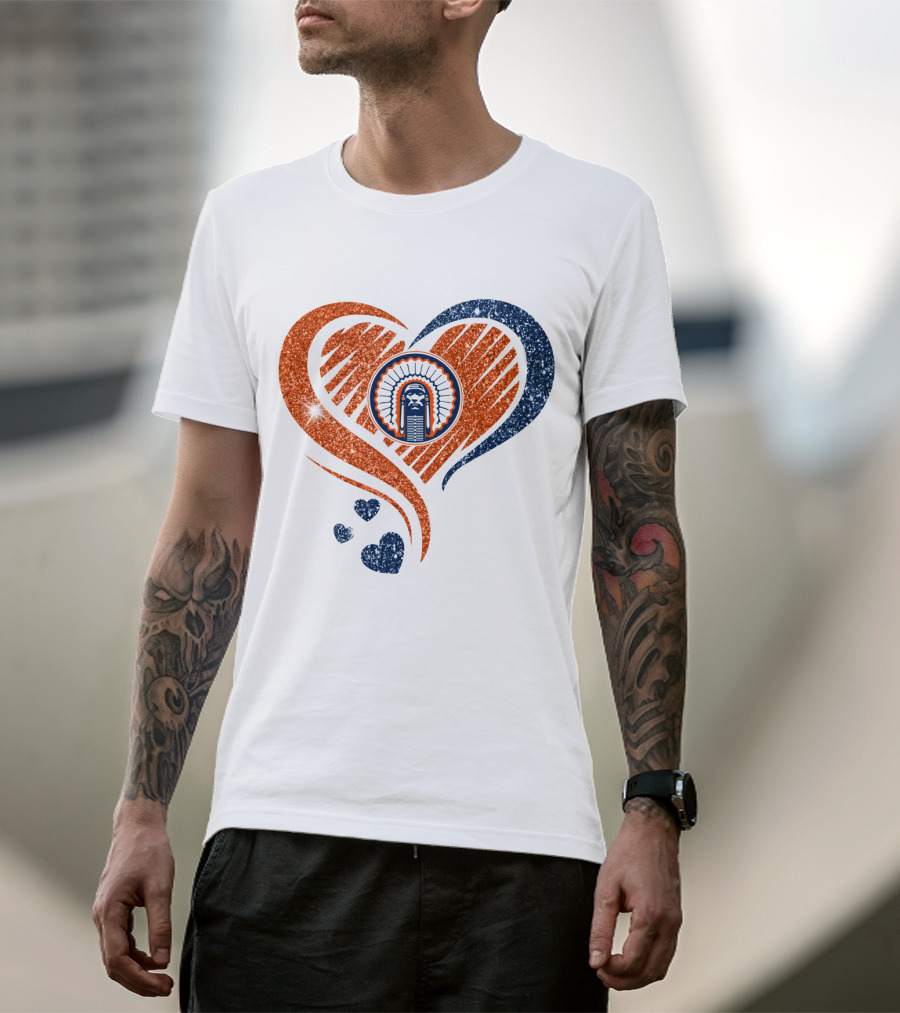 Illinois Hearts Chief Glitter Blue And Orange Hearts T-Shirt