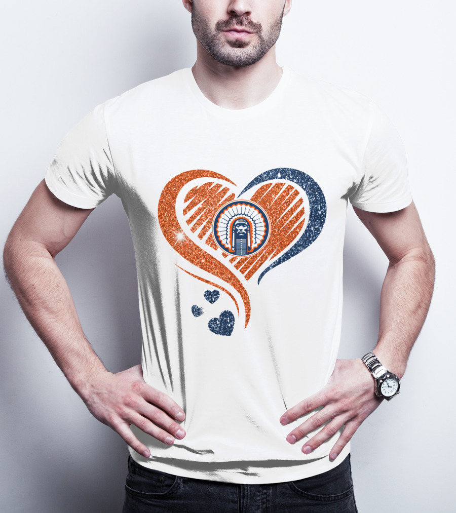 Illinois Hearts Chief Glitter Blue And Orange Hearts T-Shirt