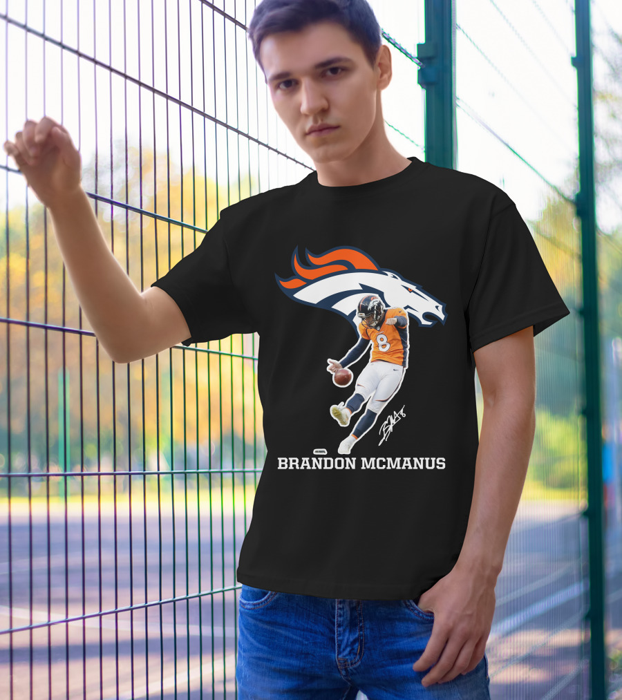 Denver Broncos Brandon McManus Football Kick Signature T-Shirt