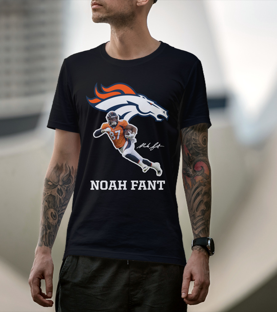Noah Fant Broncos 87 Football Signature T-Shirt