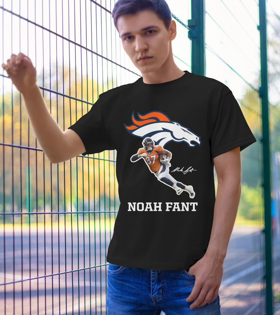 Noah Fant Broncos 87 Football Signature T-Shirt