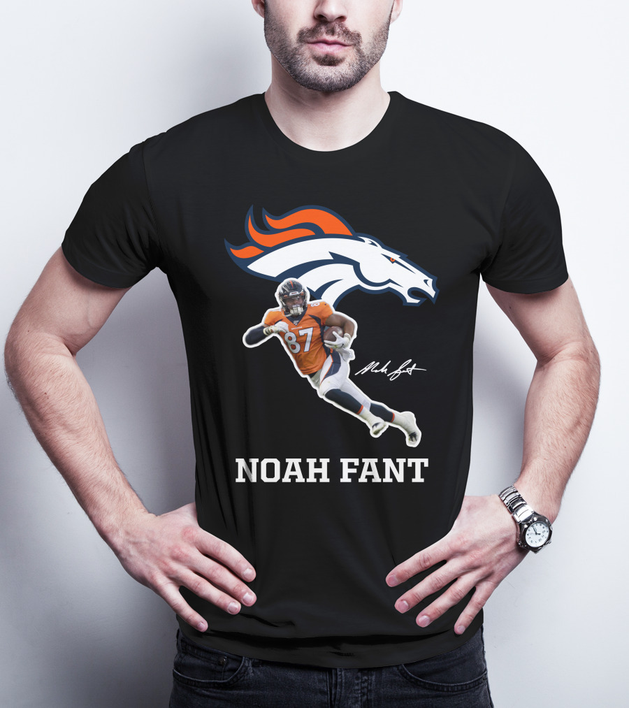 Noah Fant Broncos 87 Football Signature T-Shirt
