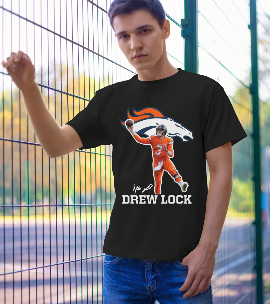 Drew Lock Denver Broncos Quarterback Signature NFL Football T-Shirt