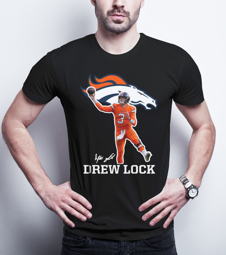 Drew Lock Denver Broncos Quarterback Signature NFL Football T-Shirt