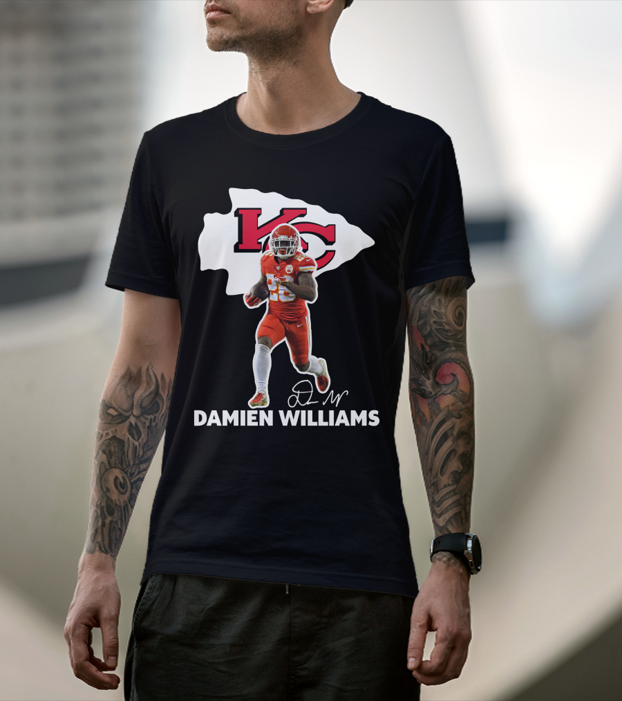 Kansas City Chiefs Damien Williams Football Player Action Signature T-Shirt