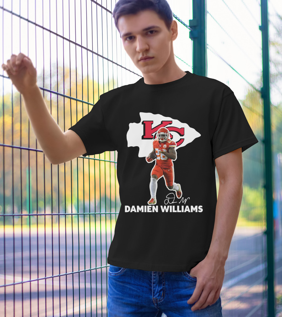 Kansas City Chiefs Damien Williams Football Player Action Signature T-Shirt