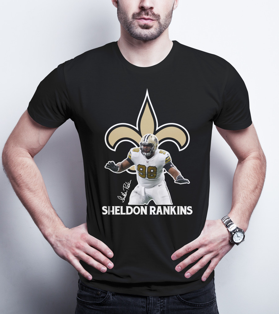 Sheldon Rankins New Orleans Saints Fleur-de-Lis Number 98 T-Shirt