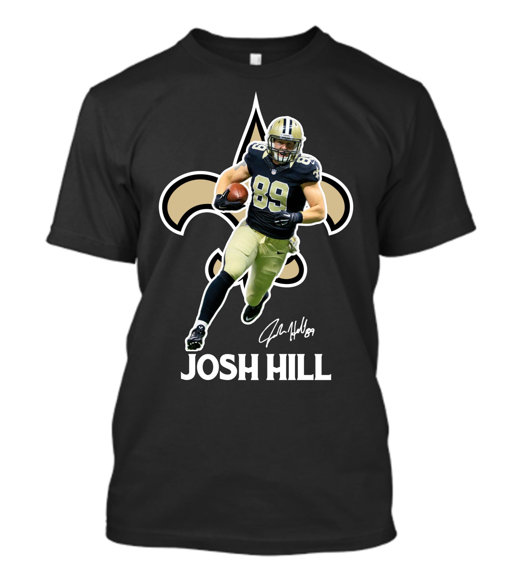 Josh Hill New Orleans Football 89 Signature Saints Fleur-De-Lis T-Shirt