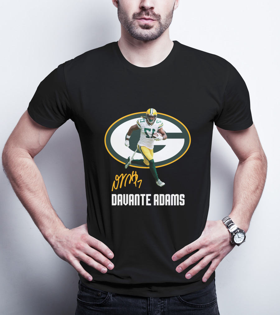 Davante Adams Green Bay Packers G Logo With Signature T-Shirt