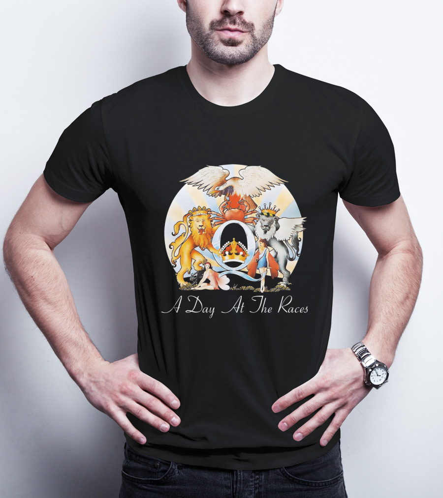 Queen A Day At The Races Album Cover Artwork With Lion And Griffin T-Shirt