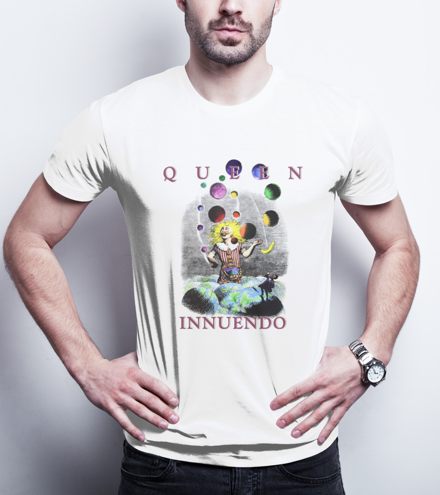 Queen Innuendo Juggling Planets And Moons Clown Surreal Artwork T-Shirt