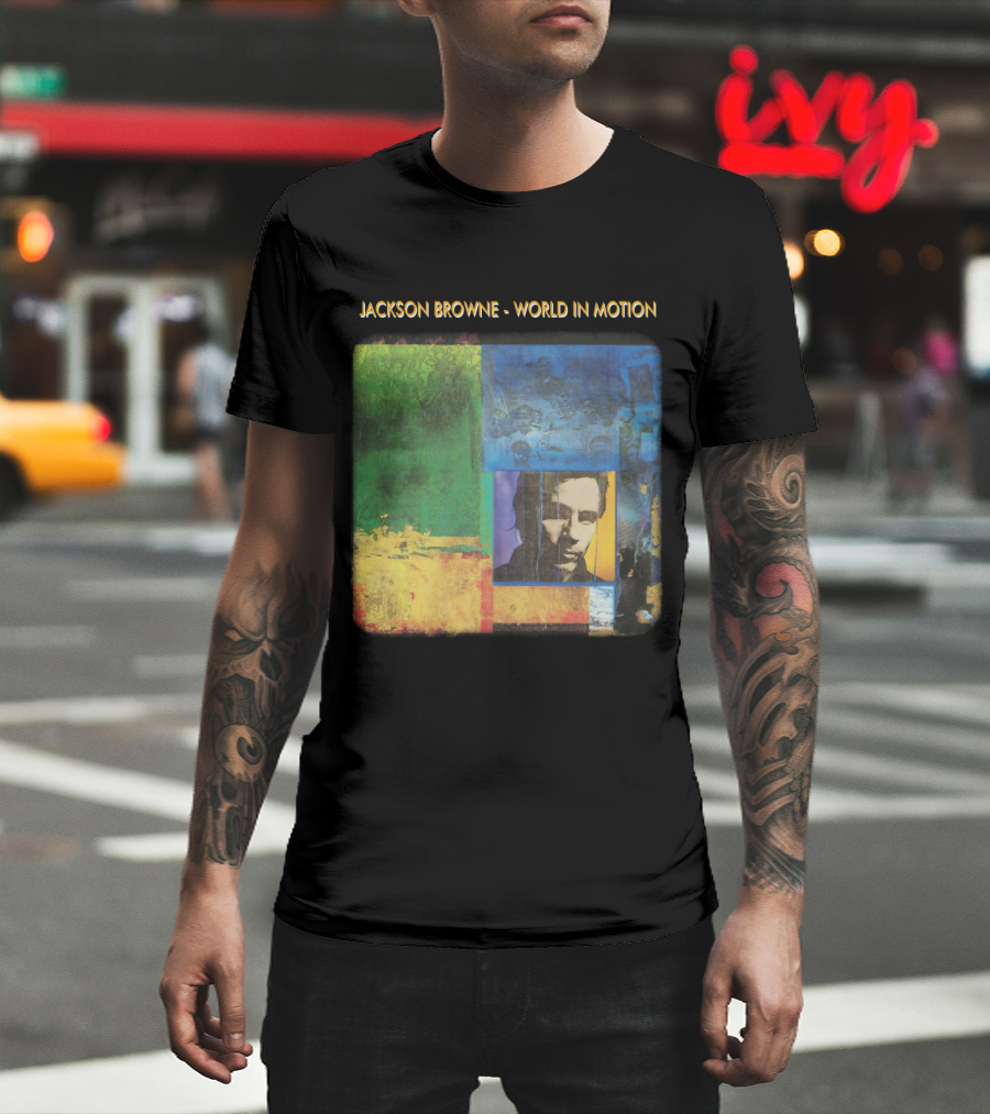 Jackson Browne World In Motion Album Cover Collage T-Shirt