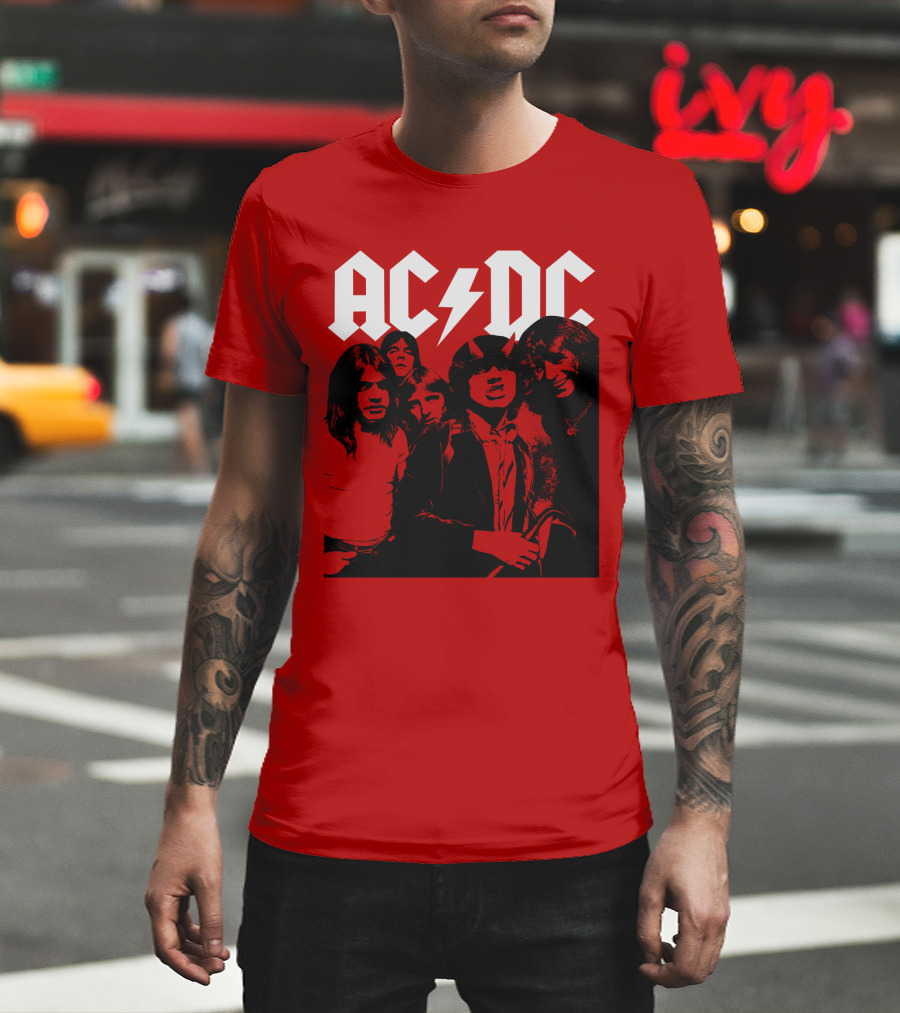 Acdc Band Classic Members Black And White Photo Vintage Style T-Shirt