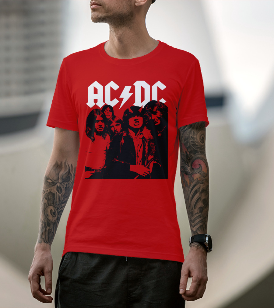 Acdc Band Classic Members Black And White Photo Vintage Style T-Shirt