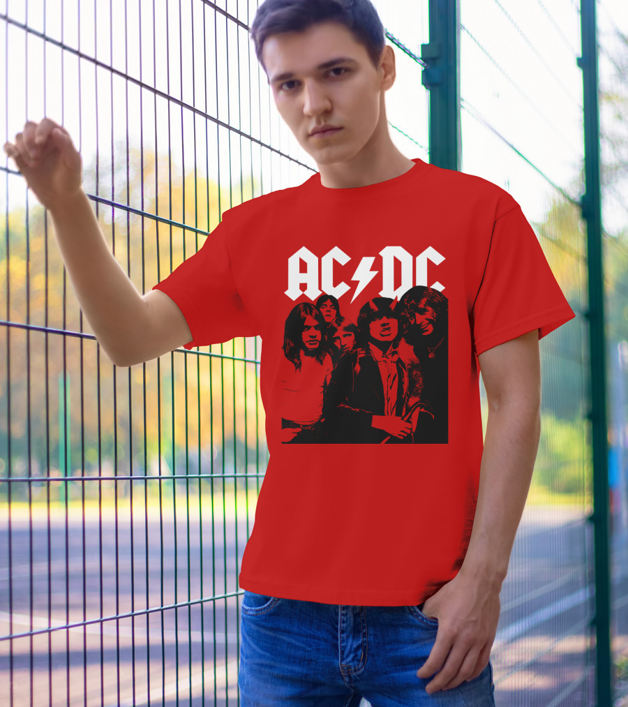 Acdc Band Classic Members Black And White Photo Vintage Style T-Shirt