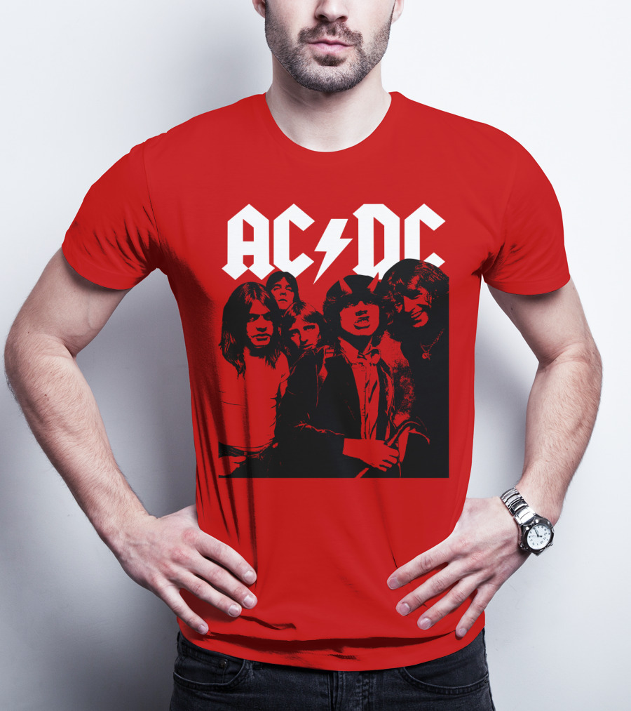 Acdc Band Classic Members Black And White Photo Vintage Style T-Shirt