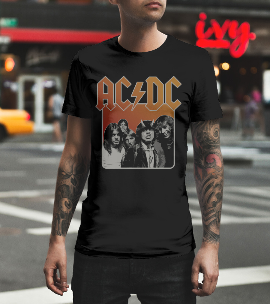 Acdc Band Photo Logo With Lightning Bolt And Band Members T-Shirt
