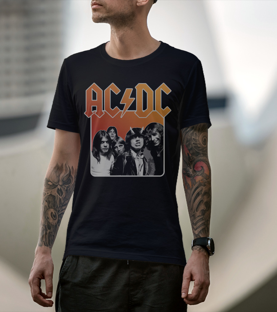 Acdc Band Photo Logo With Lightning Bolt And Band Members T-Shirt
