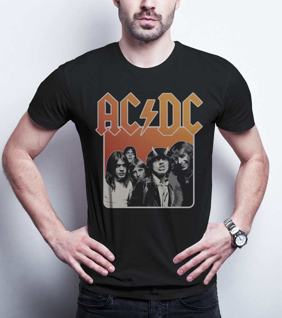 Acdc Band Photo Logo With Lightning Bolt And Band Members T-Shirt