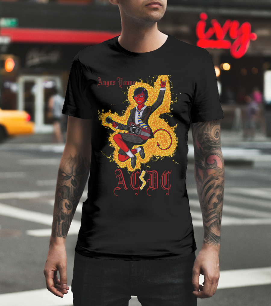 Acdc Angus Young Devil Rock Guitar Poster T-Shirt