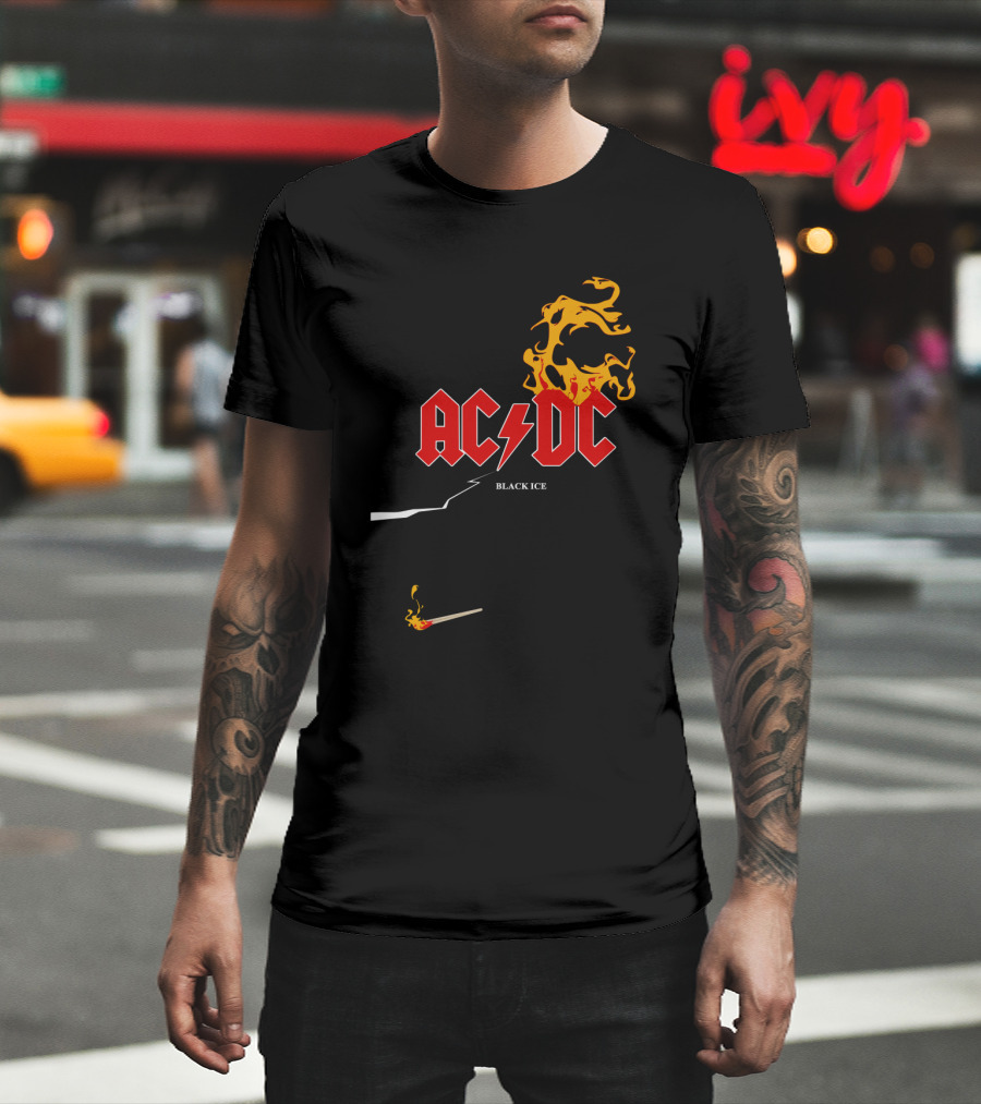 Acdc Black Ice Flame With Matchstick T-Shirt