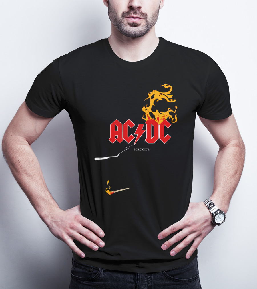 Acdc Black Ice Flame With Matchstick T-Shirt