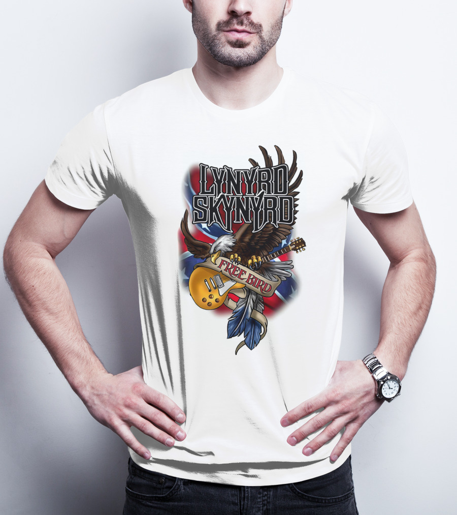 Lynyrd Skynyrd Free Bird Eagle With Guitar And Flags T-Shirt