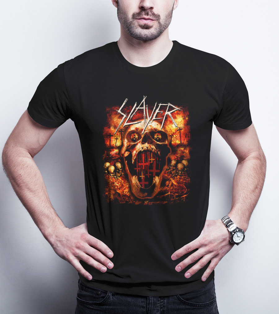 Slayer Skull Flames Crosses Metal Band Art T-Shirt