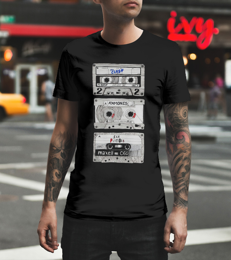 The Clash Ramones Sex Pistols Cassette Tapes Retro Music Icons T-Shirt