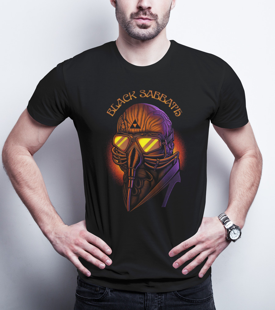 Black Sabbath Futuristic Pilot Helmet With Triangular Markings T-Shirt