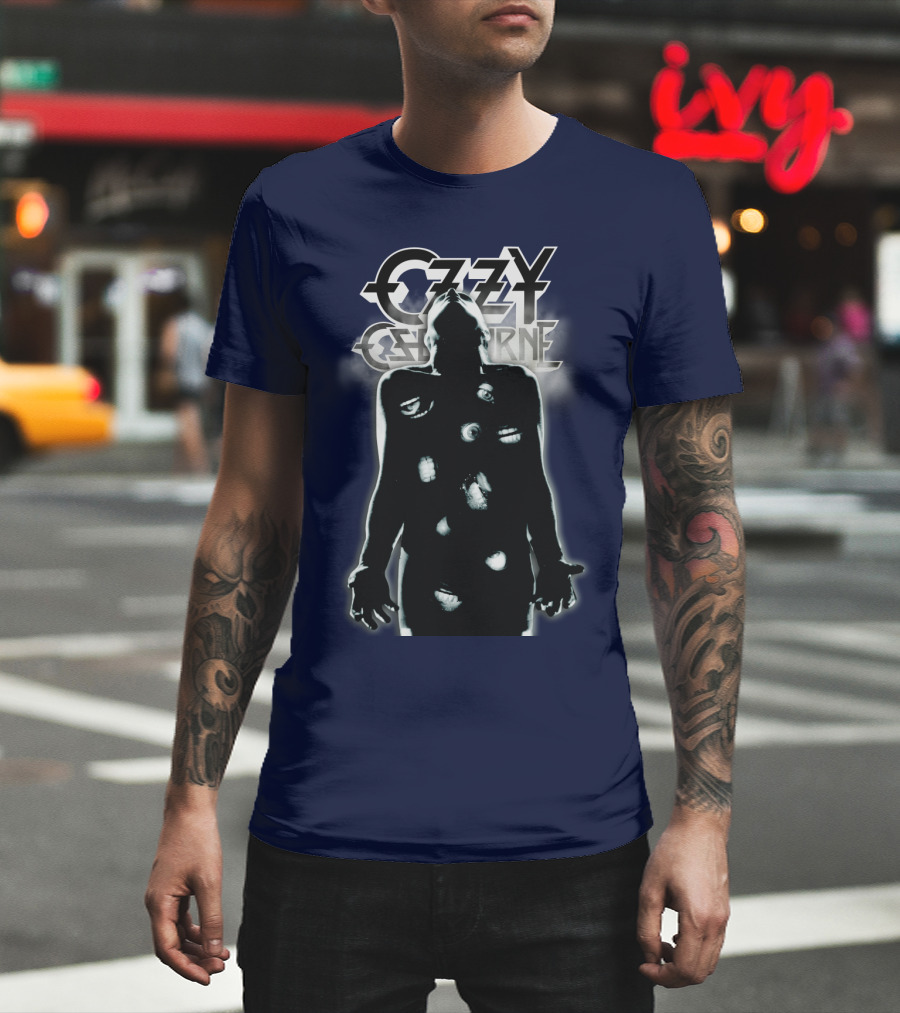 Ozzy Osbourne Black Silhouette With Logos And Light Effects T-Shirt