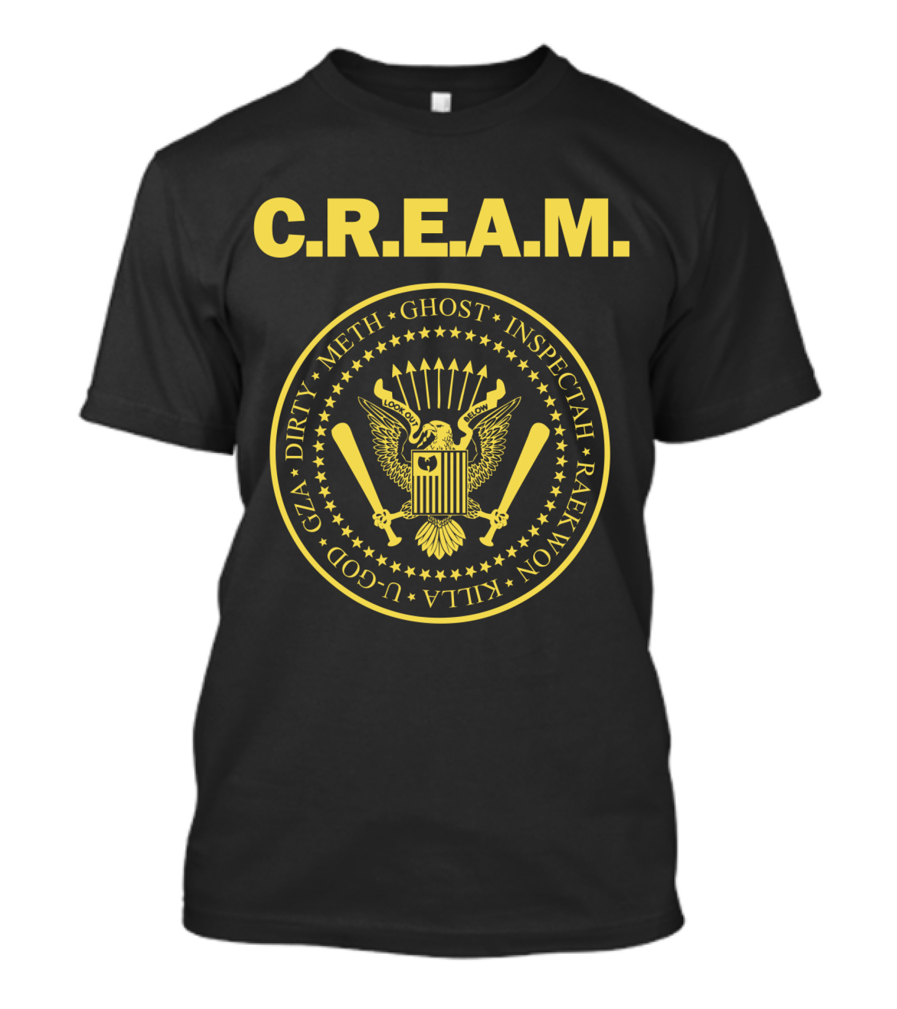 C.r.e.a.m. Wu-Tang Clan Emblem Featuring Ghost Inspectah Raekwon Killa U-God Gza Dirty Meth T-Shirt