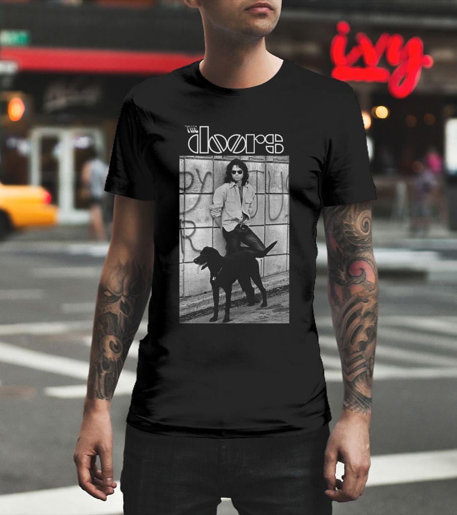 The Doors Jim Morrison Black And White Photo With Dog T-Shirt