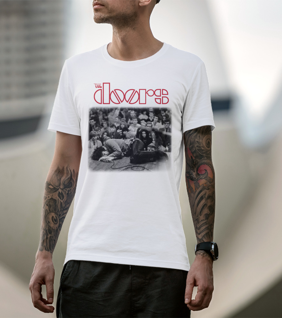 The Doors Vintage Concert Photography Black And White Crowd Scene T-Shirt