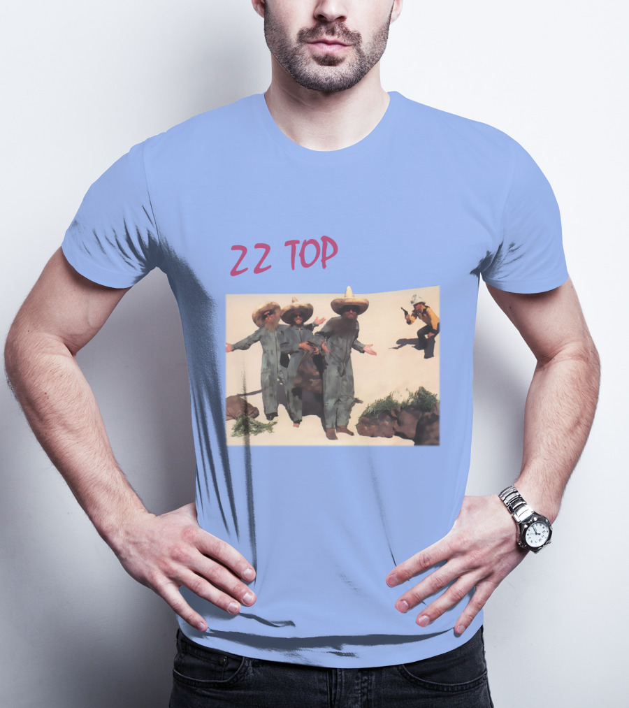 Zz Top Desert Photo Trio With Cowboy Hats And Guitar 자세히 보기 T-Shirt