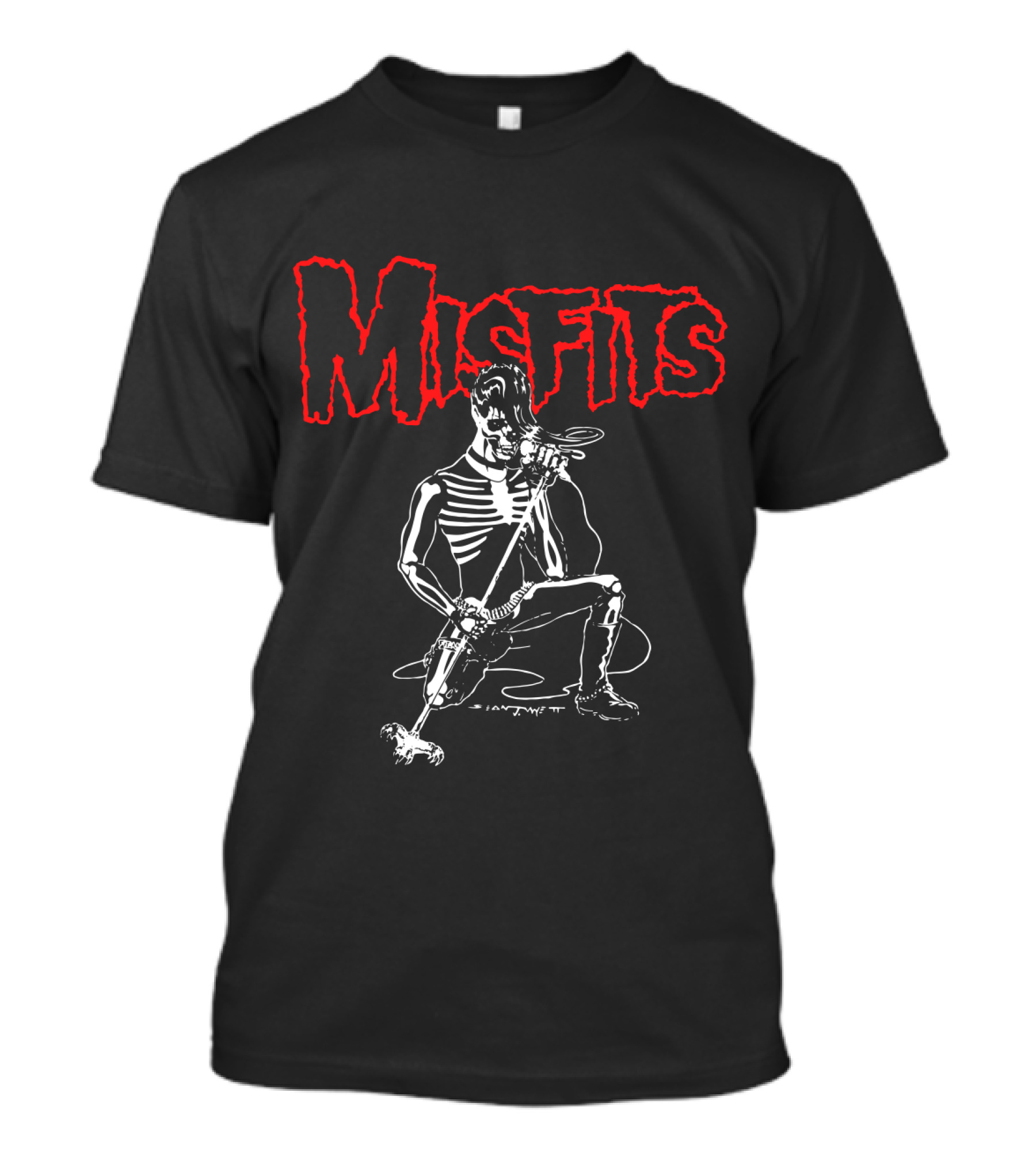 Misfits Skeleton Figure With Microphone In Black And Red T-Shirt