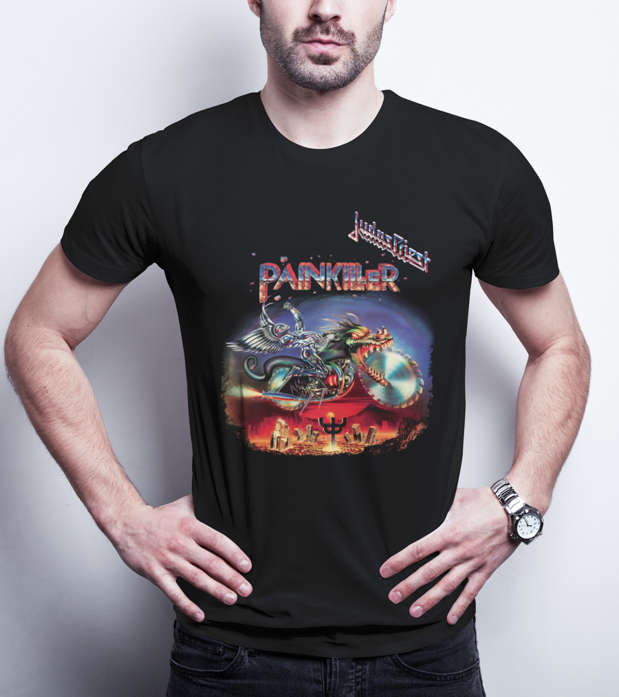 Judas Priest Painkiller Album Artwork Motorcycle And Winged Dragon T-Shirt