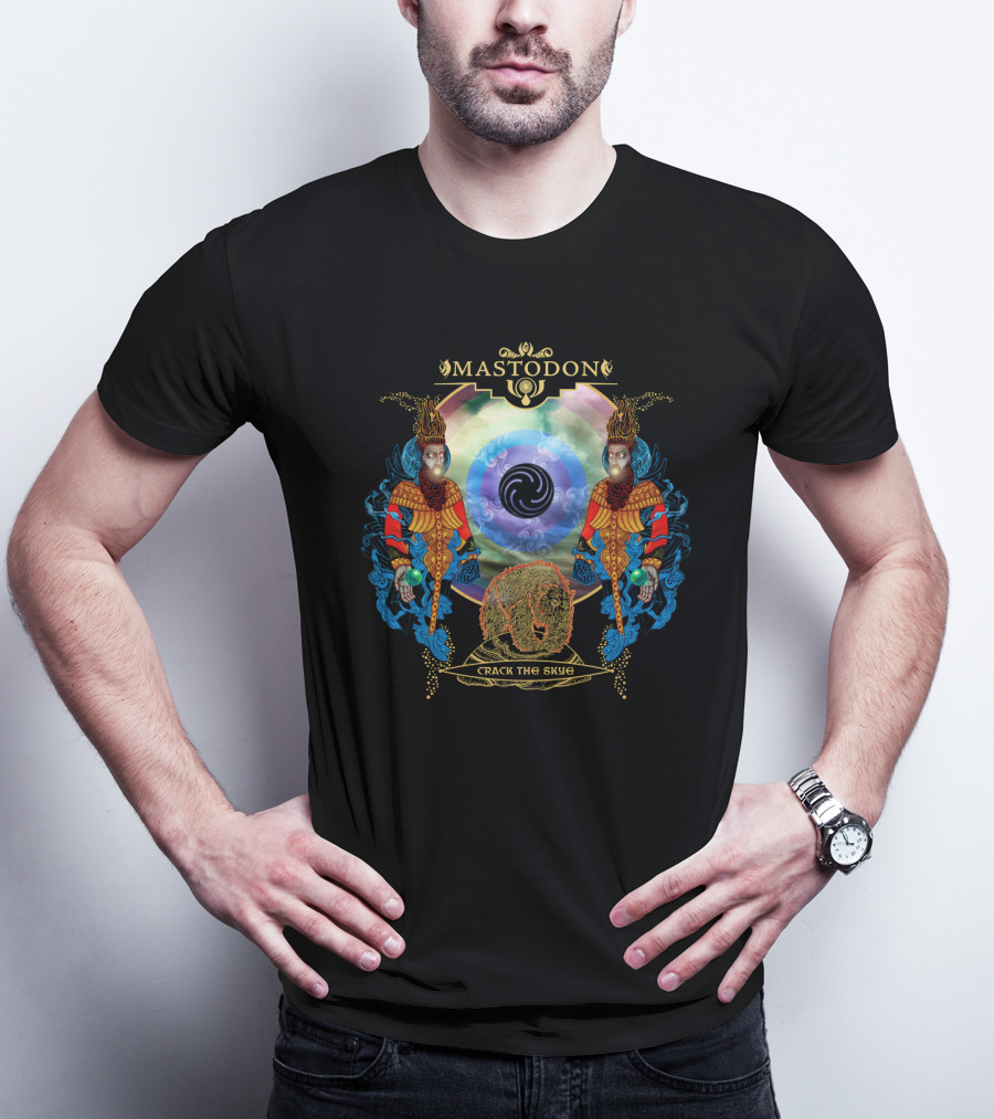 Mastodon Crack The Skye Psychedelic Album Art With Cosmic Figures And Spiral Symbol T-Shirt