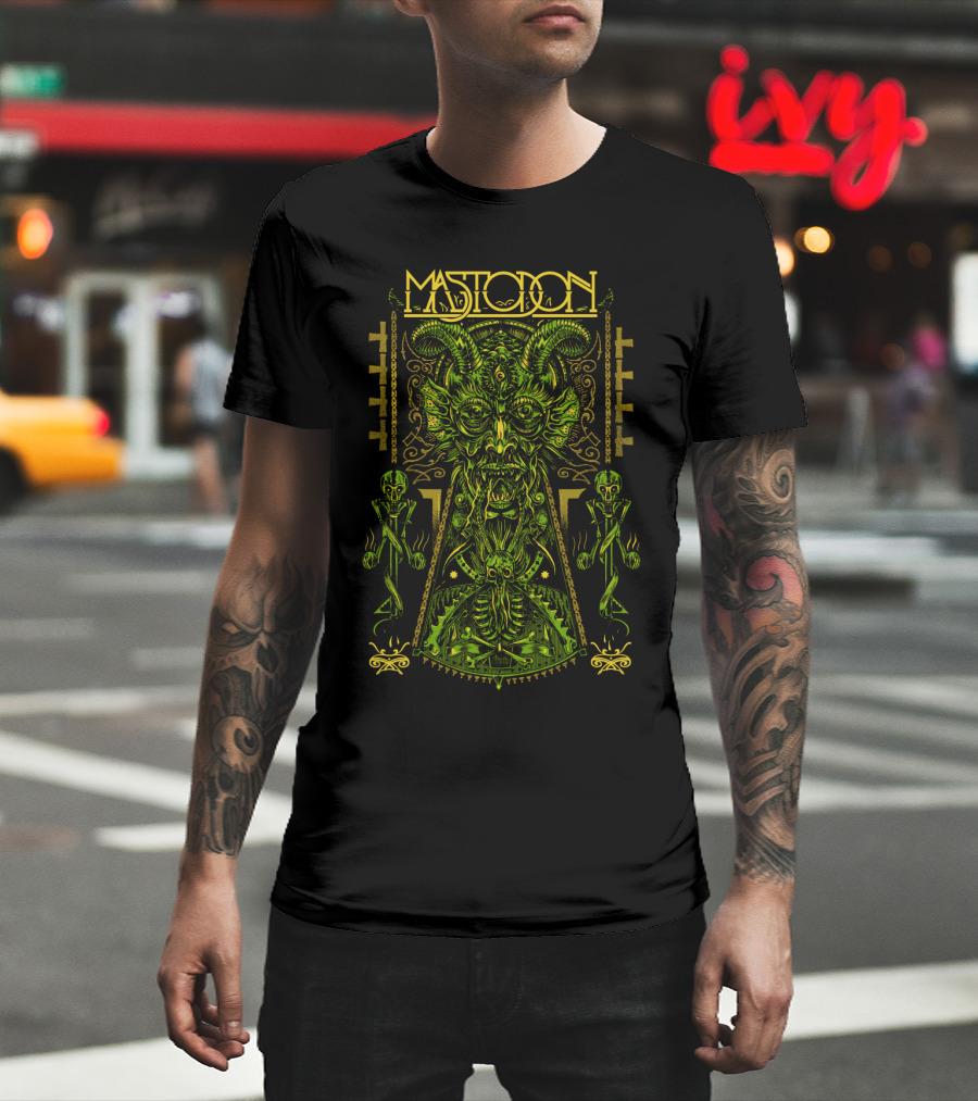 Mastodon Green Demonic Creature With Horns And Mystical T-Shirt