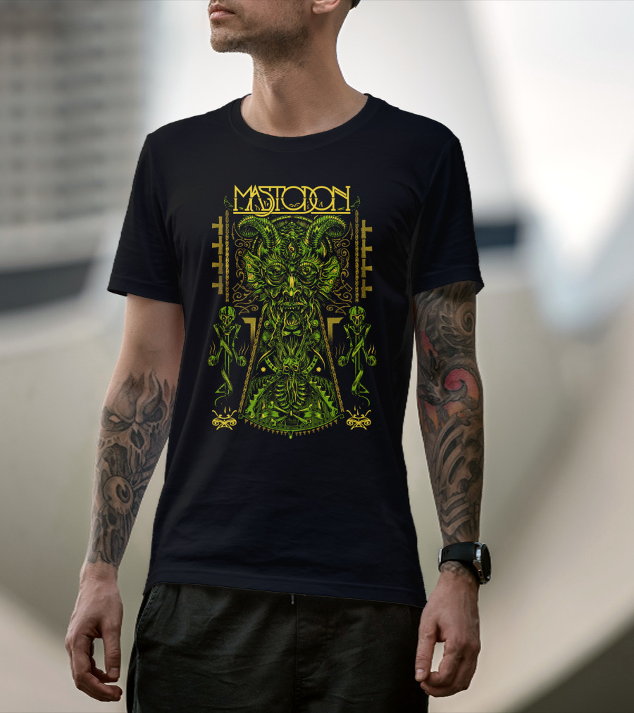 Mastodon Green Demonic Creature With Horns And Mystical T-Shirt