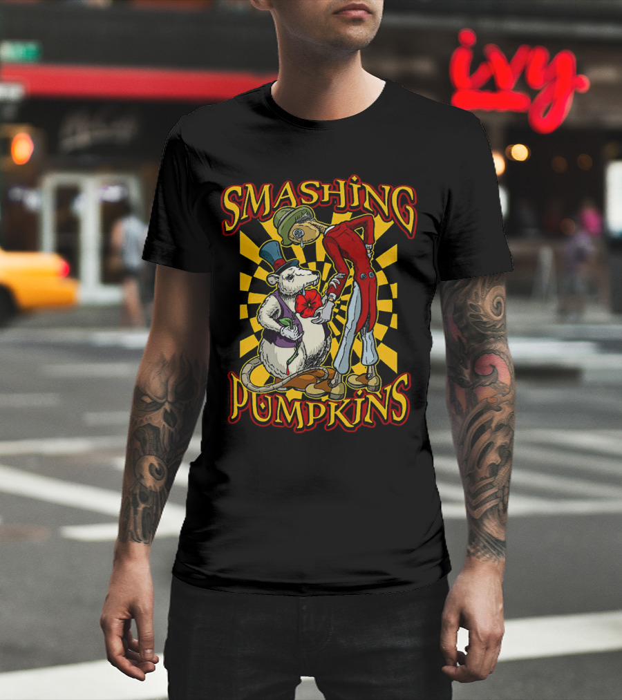 Smashing Pumpkins Alice In Wonderland Style Mad Hatter And White Rabbit T-Shirt