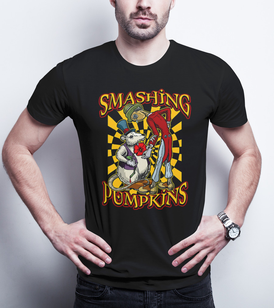 Smashing Pumpkins Alice In Wonderland Style Mad Hatter And White Rabbit T-Shirt