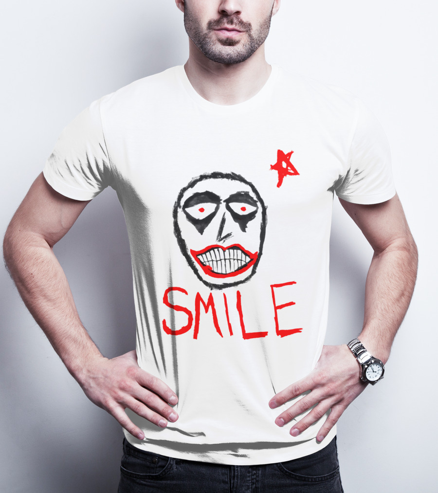 Smile Red Star Face Art T-Shirt